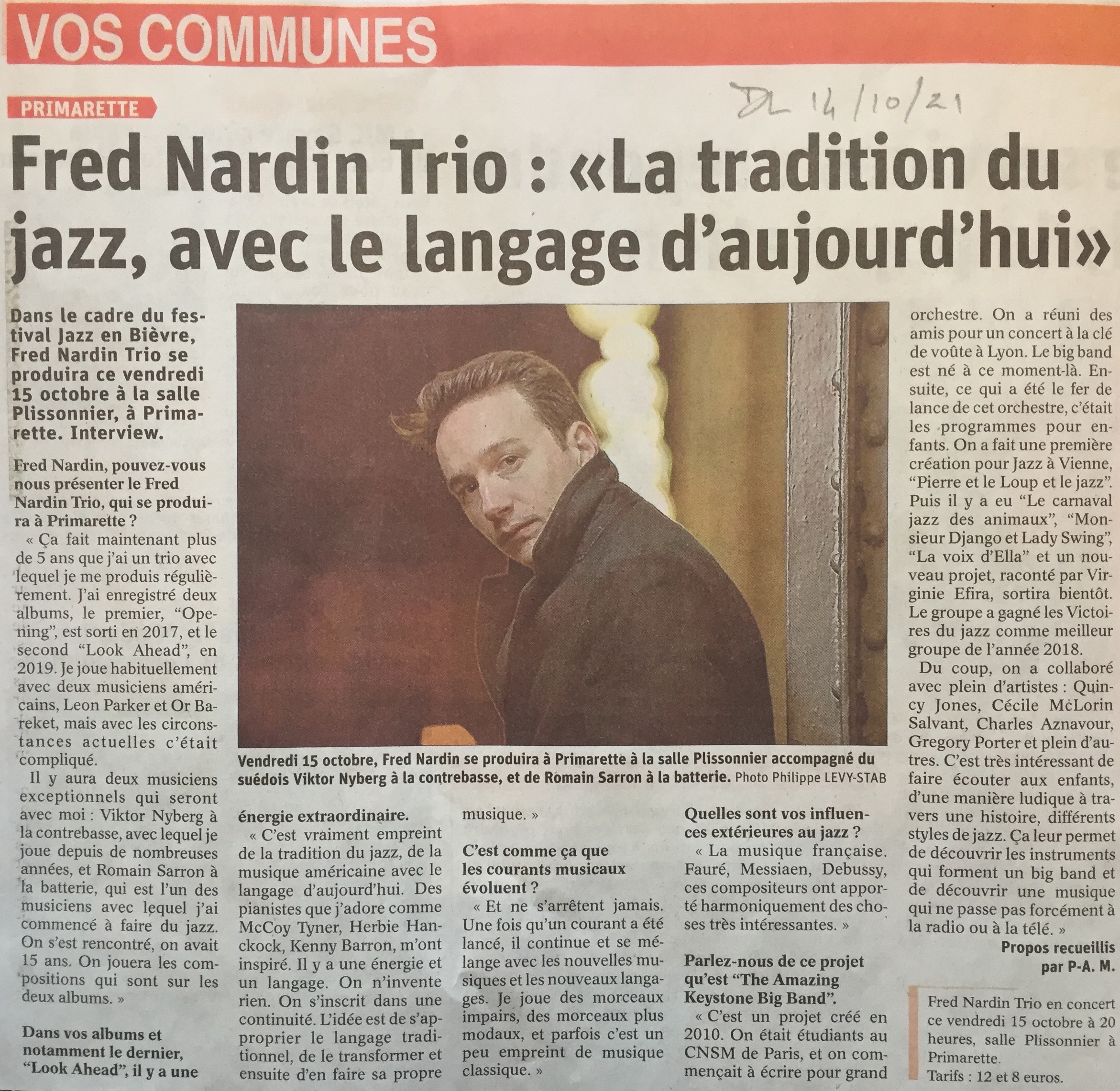 Annonce Fred Nardin Trio. DL 14/10/2021. – Jazz en Bièvre